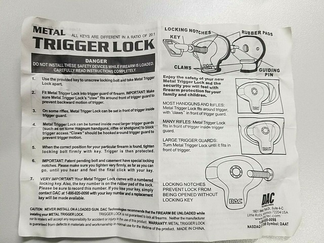 DAC Technologies Trigger Lock Rifle/shotgun Metal MTL099 for sale online | eBay