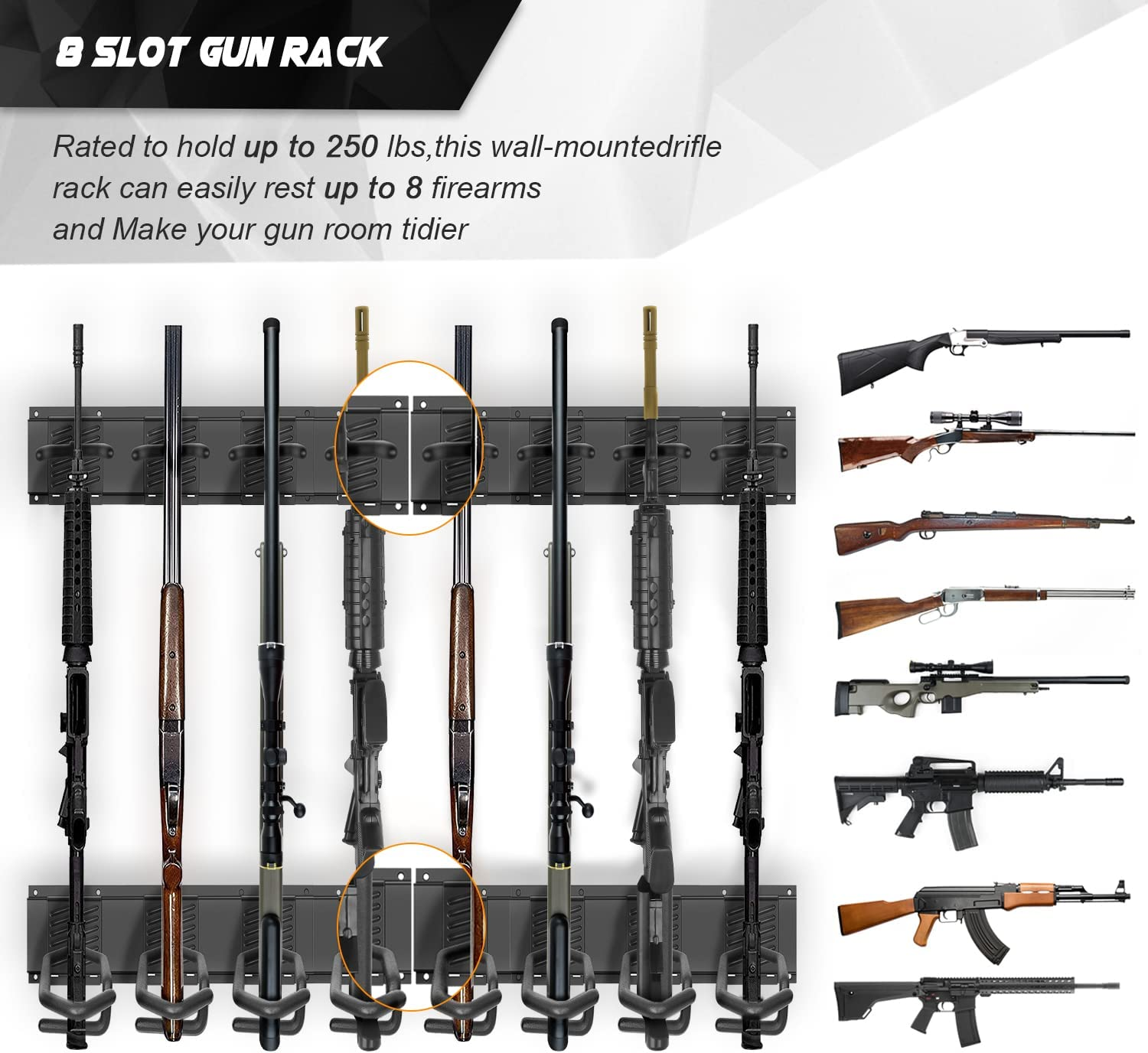 Gun Rack Wall Mount Rifle Shotgun Display Stand Hooks Bow Mount Hangers ...