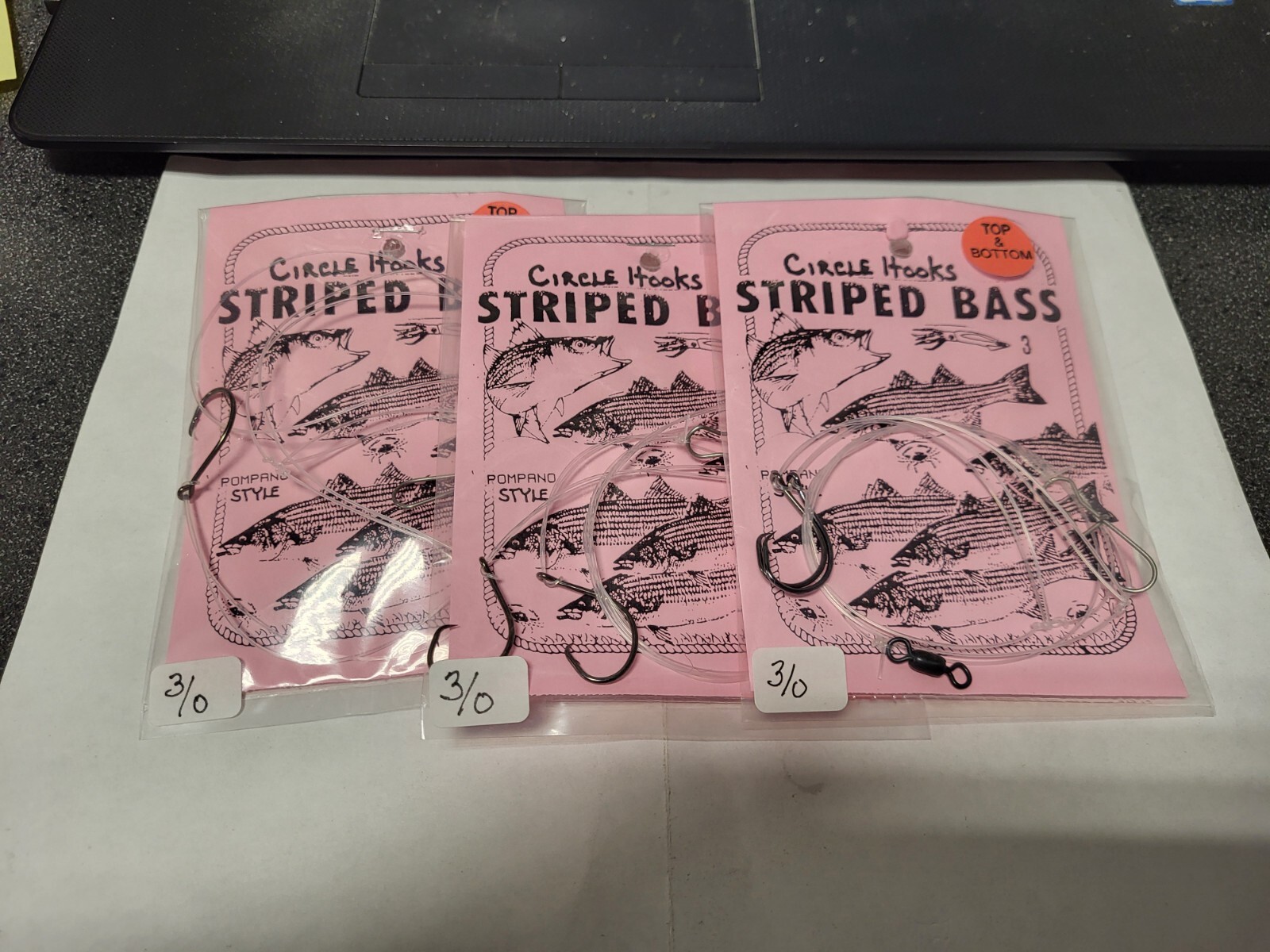 3 NJ Hand Tied Hi-Lo Pompano Style Striped Bass 3/0 Inline Circle Hook ...