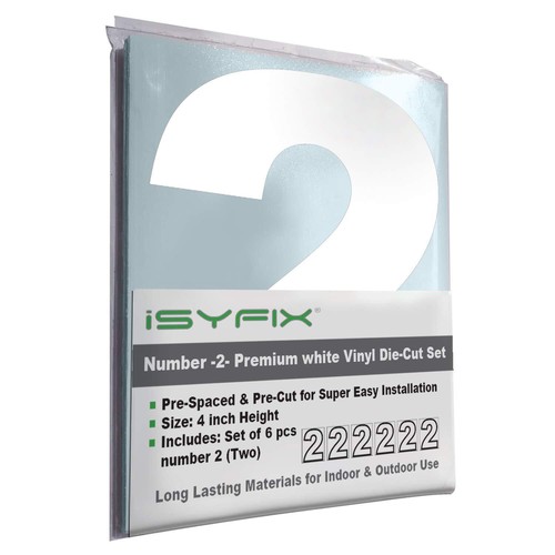 White Vinyl Number 2 (two) Stickers - 6 Pack 4 inch Self Adhesive ...