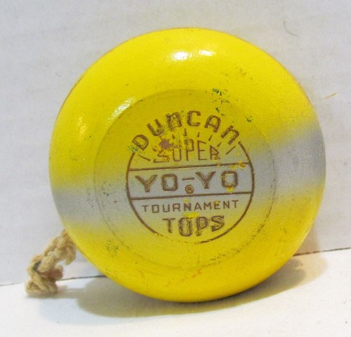 DUNCAN SUPER YO-YO TOURNAMENT TOPS 50's 60's WOOD WOODEN YELLOW SILVER ...