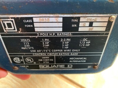 SQUARE D 9038DW8 Mechanical Alternator 9038 DW-8 Liquid Level Switch 5 ...