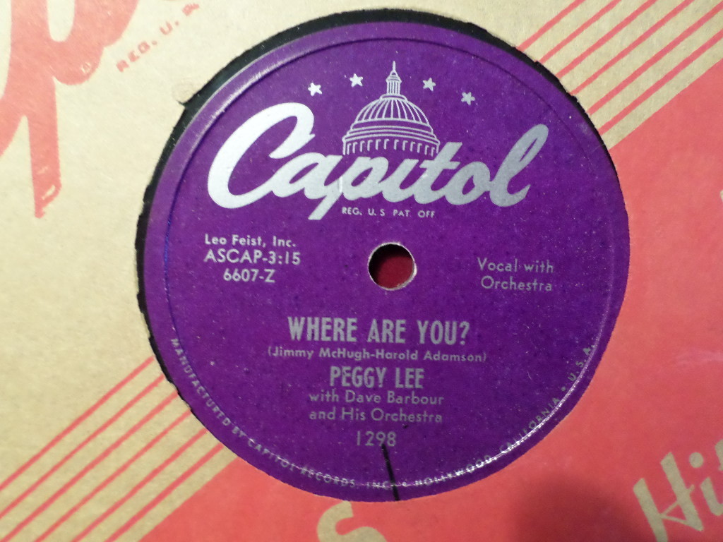 CAPITOL 78 RECORD 1298/PEGGY LEE/WHERE ARE YOU/AY AY CHUG A CHUG/ EX | eBay