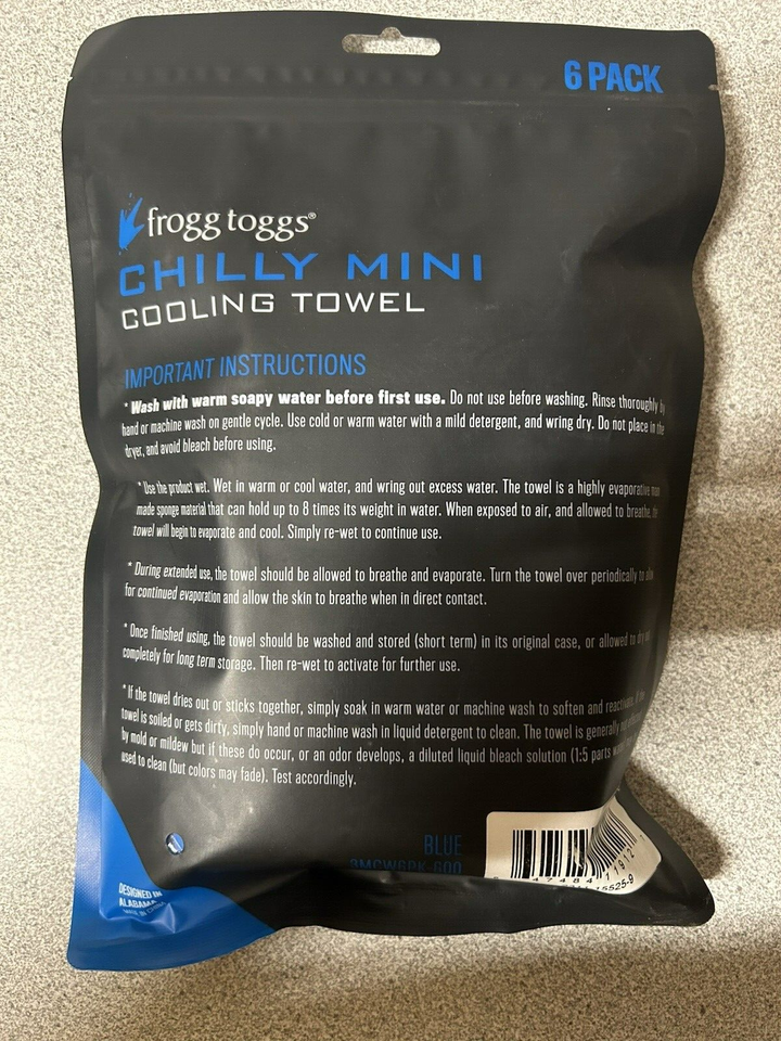 FROGG TOGGS Chilly Mini Cooling Neck Towel, 6 count, 29"x3" Blue - 6 ...
