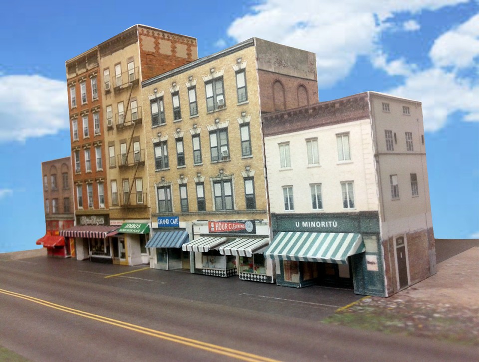 Z Scale Buildings - Downtown apartments with shops Cardstock kit set ...