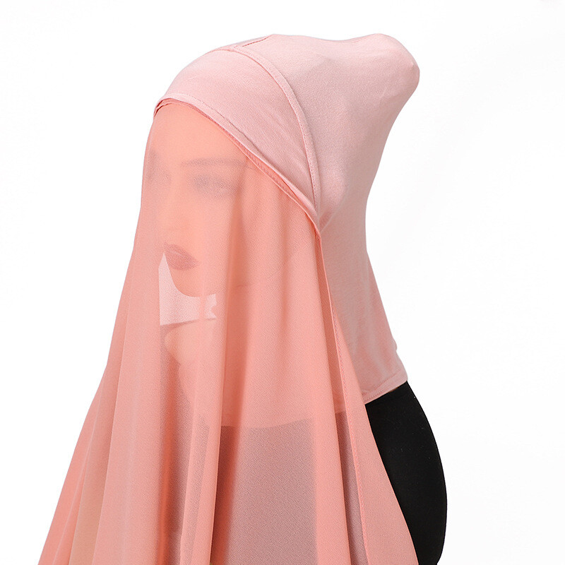 Muslim Chiffon Hijab With Cap Women Veil Headscarves Headwraps Cap Soft ...