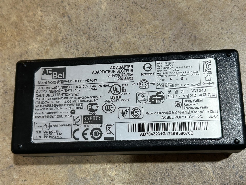 Genuine AcBel AD7043 Switching Power Supply AC Adapter 19V 4.74A | eBay