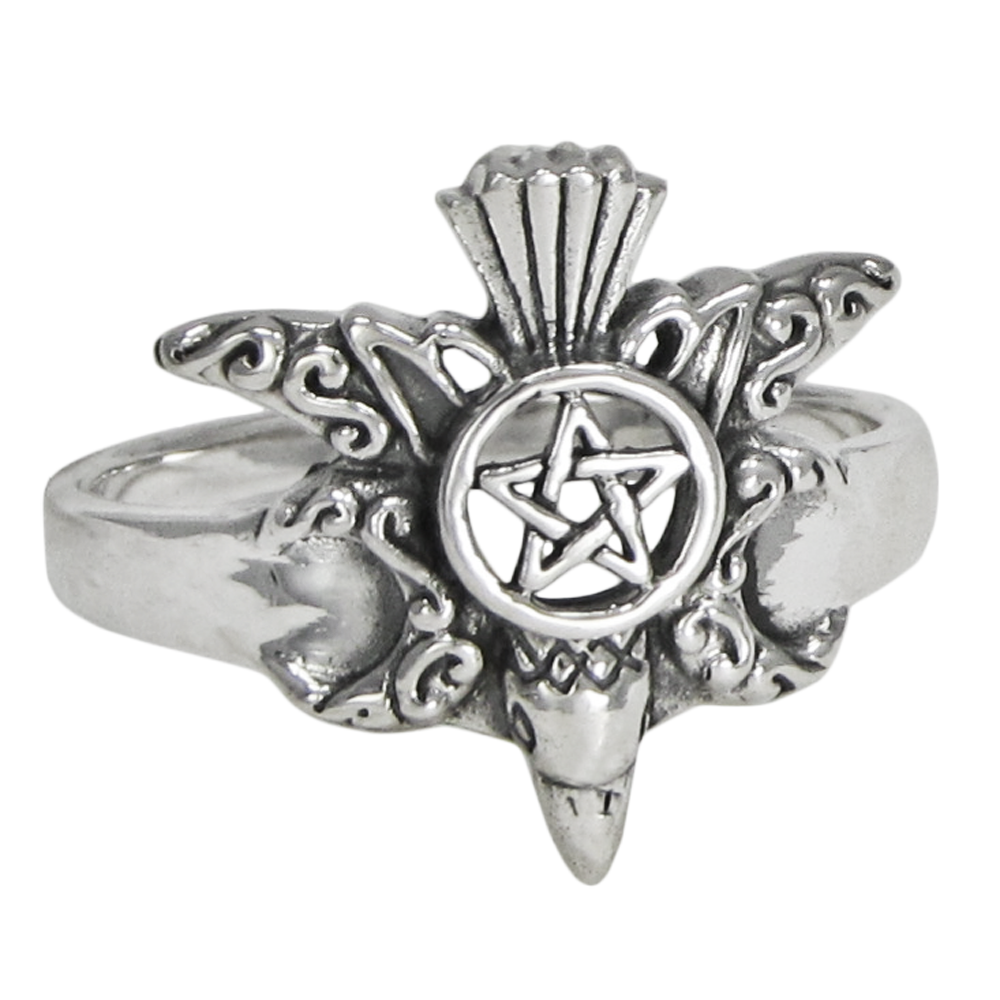 Sterling Silver Raven Pentacle Ring - Crow Wiccan Pentagram Wicca Moon ...