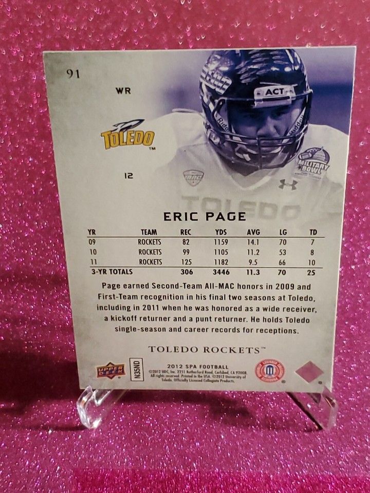 2012 Upper Deck SP Authentic #91 Eric Page Rookie Toledo Denver Broncos ...
