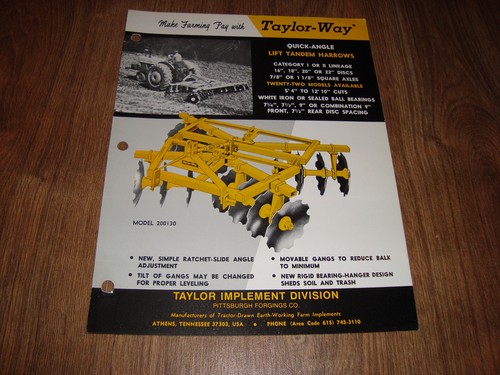 Taylor-Way Quick-Angle Lift Tandem Harrow Brochure | eBay