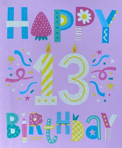"Happy 13 Birthday" Colourful Typography Pink Birthday Card by Simson ...