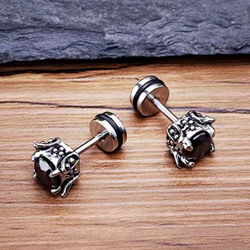 Mens Stainless Steel Black CZ Stud Earrings Punk Retro Dark Shadow ...