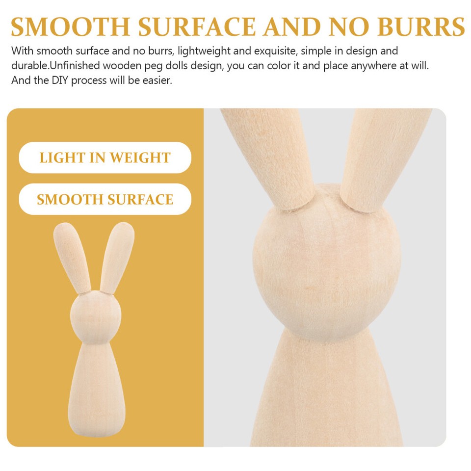10PCS Unfinished Rabbit Doll Wood Peg Dolls Unpainted Peg Dolls ...