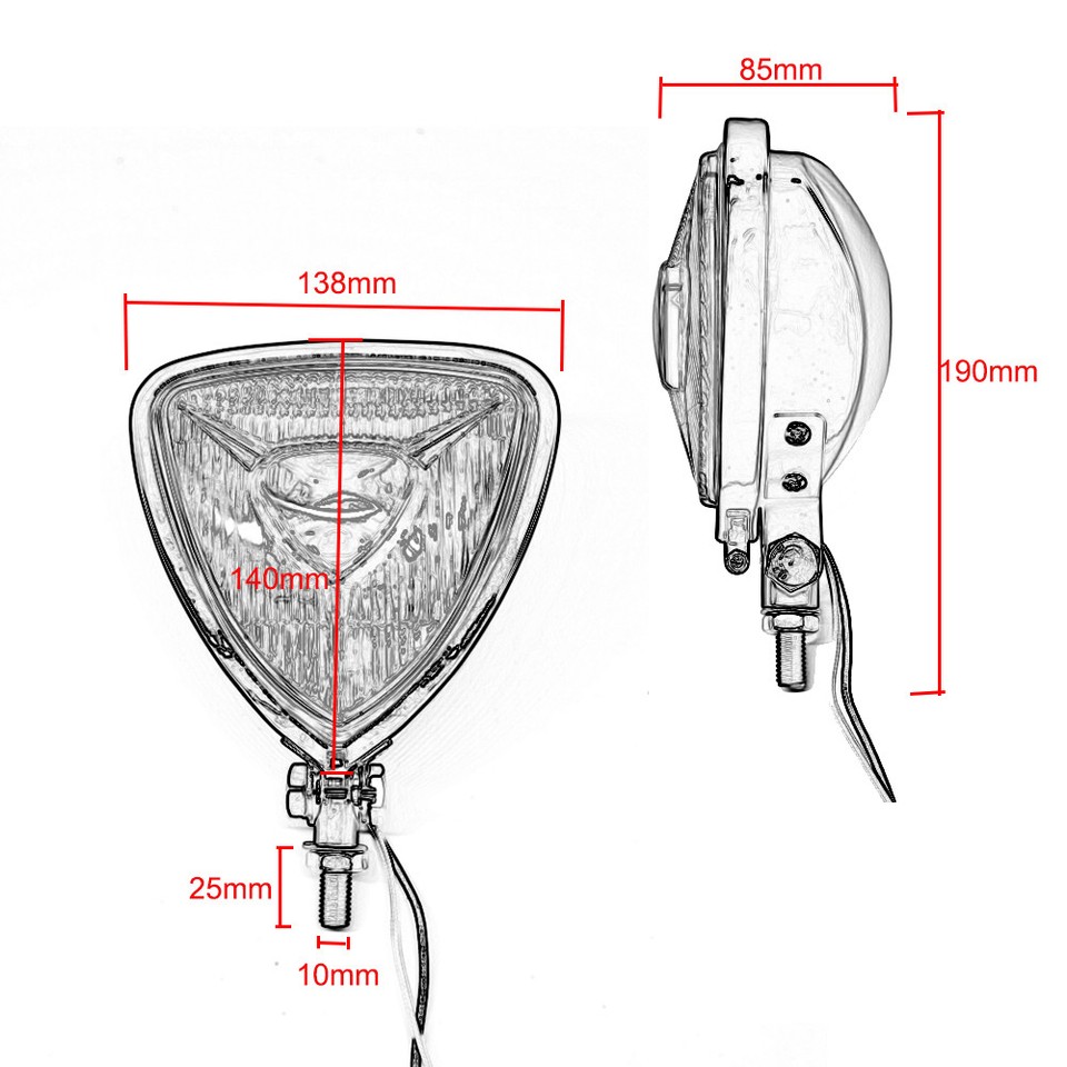 Chrome Motorcycle Triangle Headlight Lamp Flat Back For Harley Honda ...