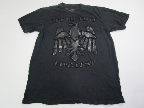 Affliction Live Fast Eagle Mens Shirt Black Short Sleeve Distressed ...