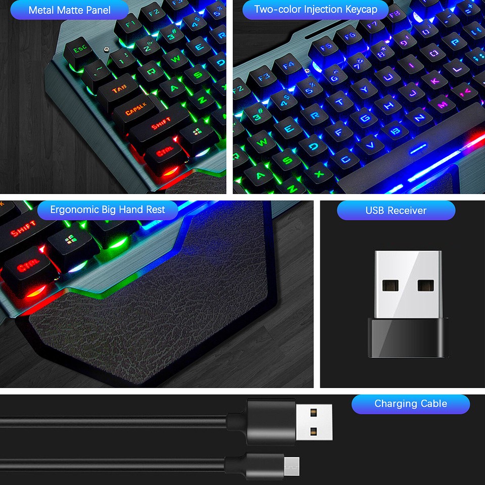 K680 2.4G Wireless Gaming Keyboard and Mouse Combo RGB Backlit For PC ...
