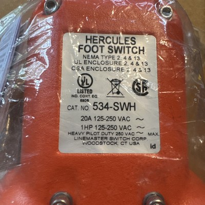 New Linemaster 534-SWH Hercules Foot Switch 125-250VAC 20A 1HP NEMA 2 ...