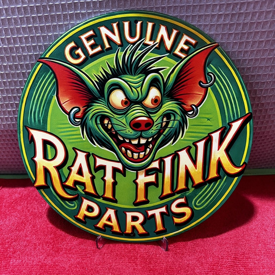🔥NEW Rat Fink RF Hot Rod 8” Round Metal Sign Ed Roth Mechanic T-Bucket ...