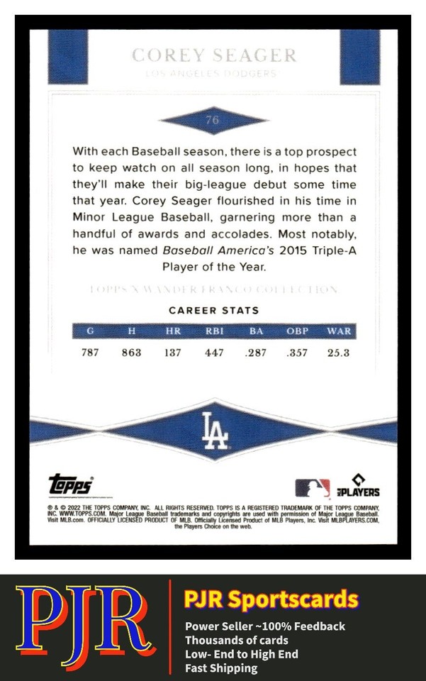 2022 Topps x Wander Franco #76 Corey Seager Dodgers Head of the Class ...