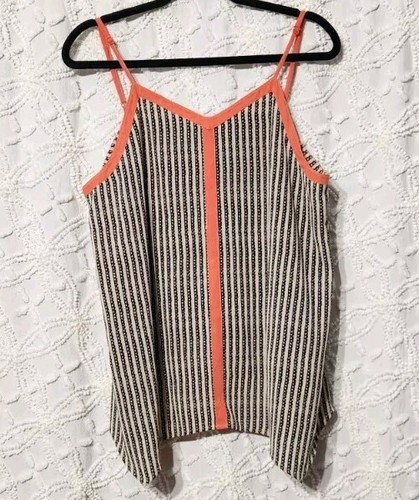 THML Womens Tank Size XL Asymetric Hem Coral Black Ivory Chain Sexy ...