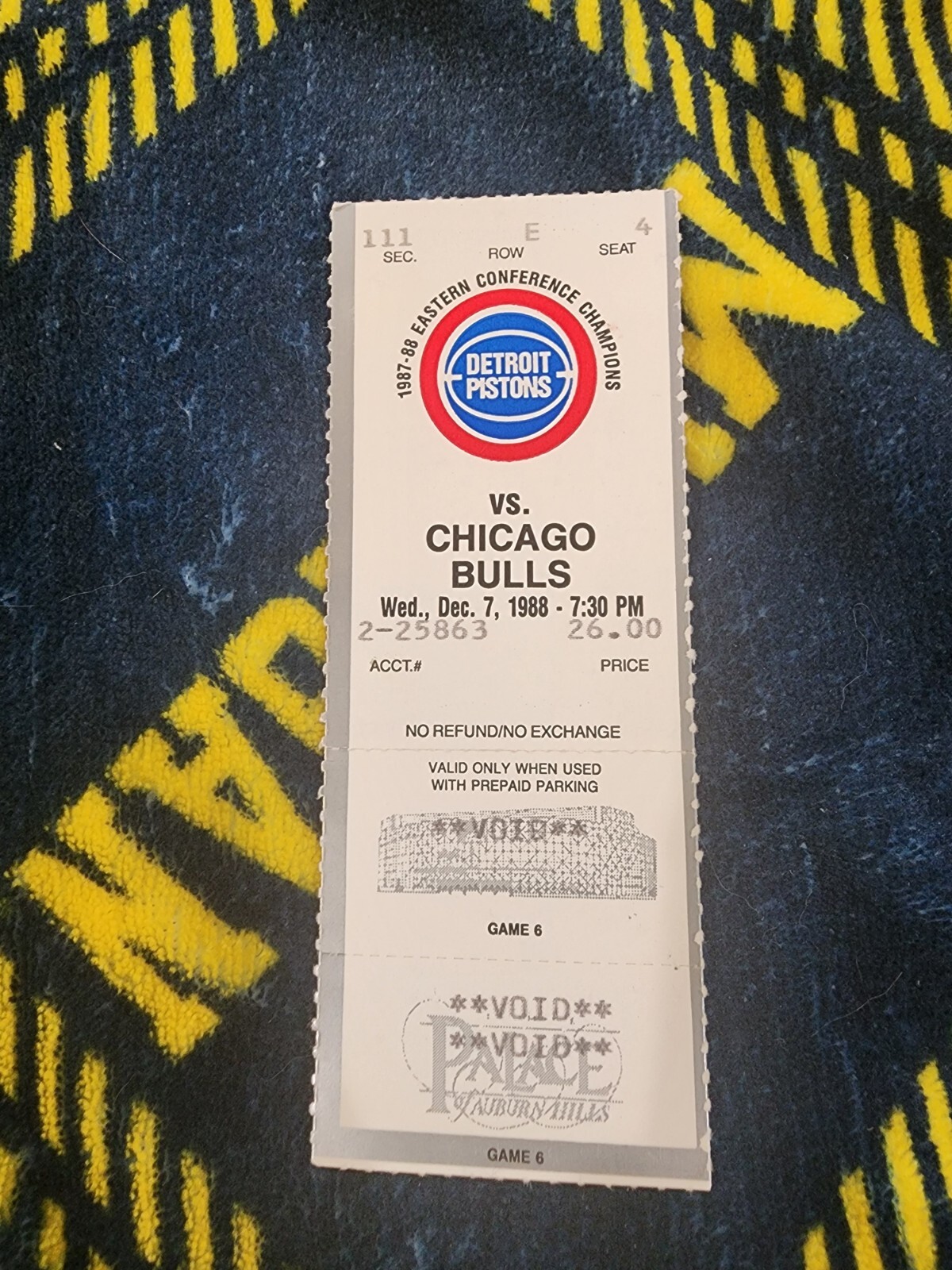 Detroit Pistons Vintage Dec 7,1988 Ticket Vs Chicago Bulls Championship ...