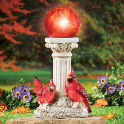 Solar Powered Red Gazing Ball On Column w/ Cardinals At Base Garden ...