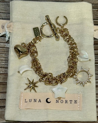 Luna Norte Gold-Plated Brass Mother Of Pearl Toggle Charm Bracelet ...