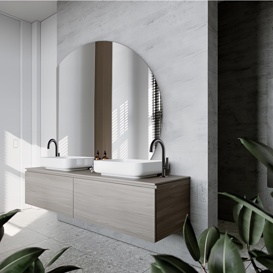 Half Moon Wall Mirror for Bathroom, 36" Frameless Bathroom Mirror ...