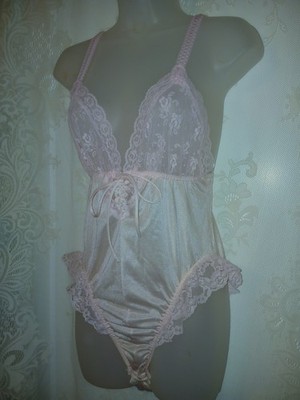 Vintage 80s Nan Flowe Pink Nylon Floral Lace Hi-Cut Teddy Snap Crotch ...