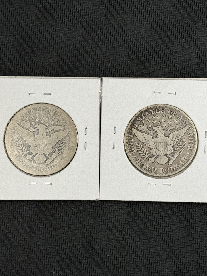 🗽1892 Barber Half and 1897 Barber Half Dollars 90% Silver Lot of 2 Nice ...
