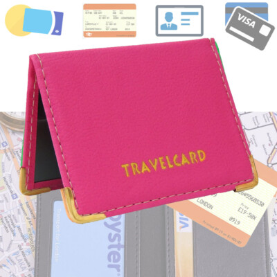 REAL LEATHER Travel Card Holder Wallet Bus Pass Ticket Soft Slim Case ...