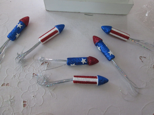 6 pc. Patriotic Firecracker Rockets Glitter Table Decor 5-6" - 4th of ...