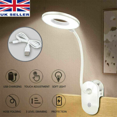 LED USB Rechargeable Clamp Clip On Flexible Desk Light Bed Read Table ...