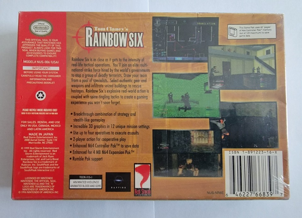 Tom clancy's rainbow six n64 64 factory sealed | eBay