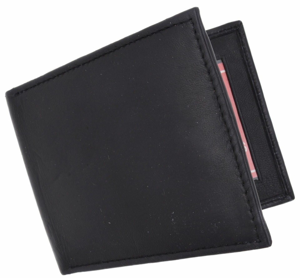 Mens Black Thin Lambskin Leather Spring Money Clip Compact Slim Bifold ...