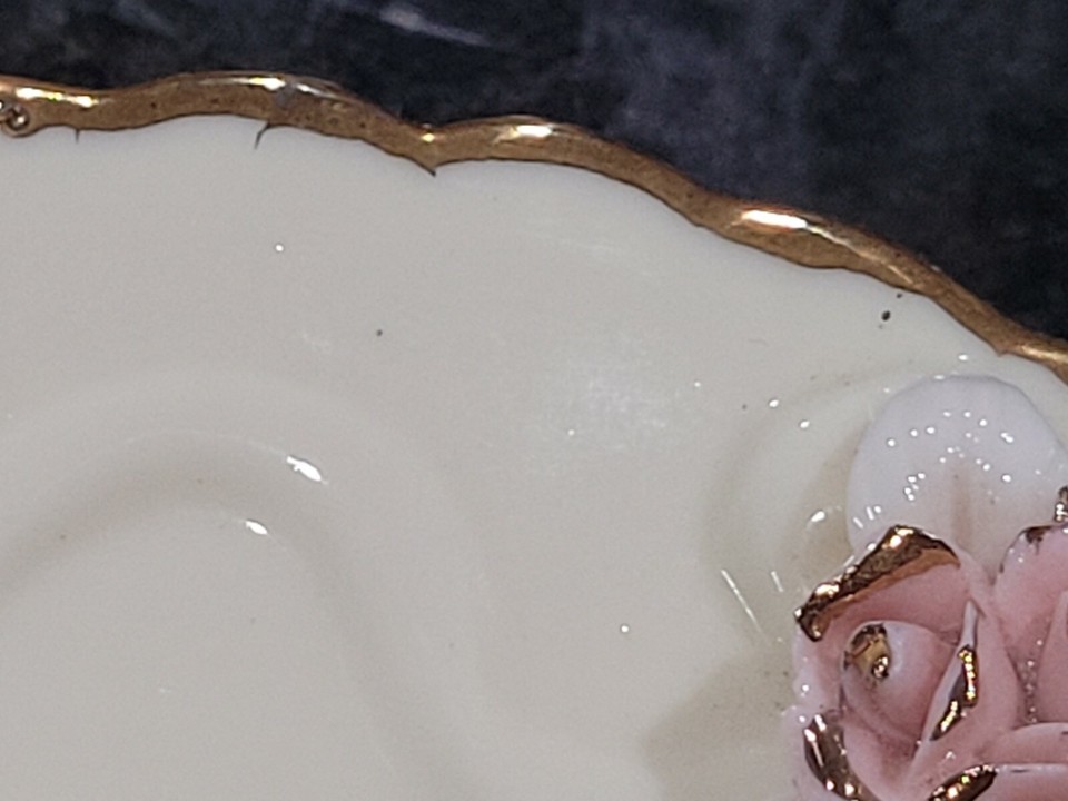 Cracker Barrel Ivory Porcelain Tea Cup & RARE Saucer Gold & 3D Pink ...