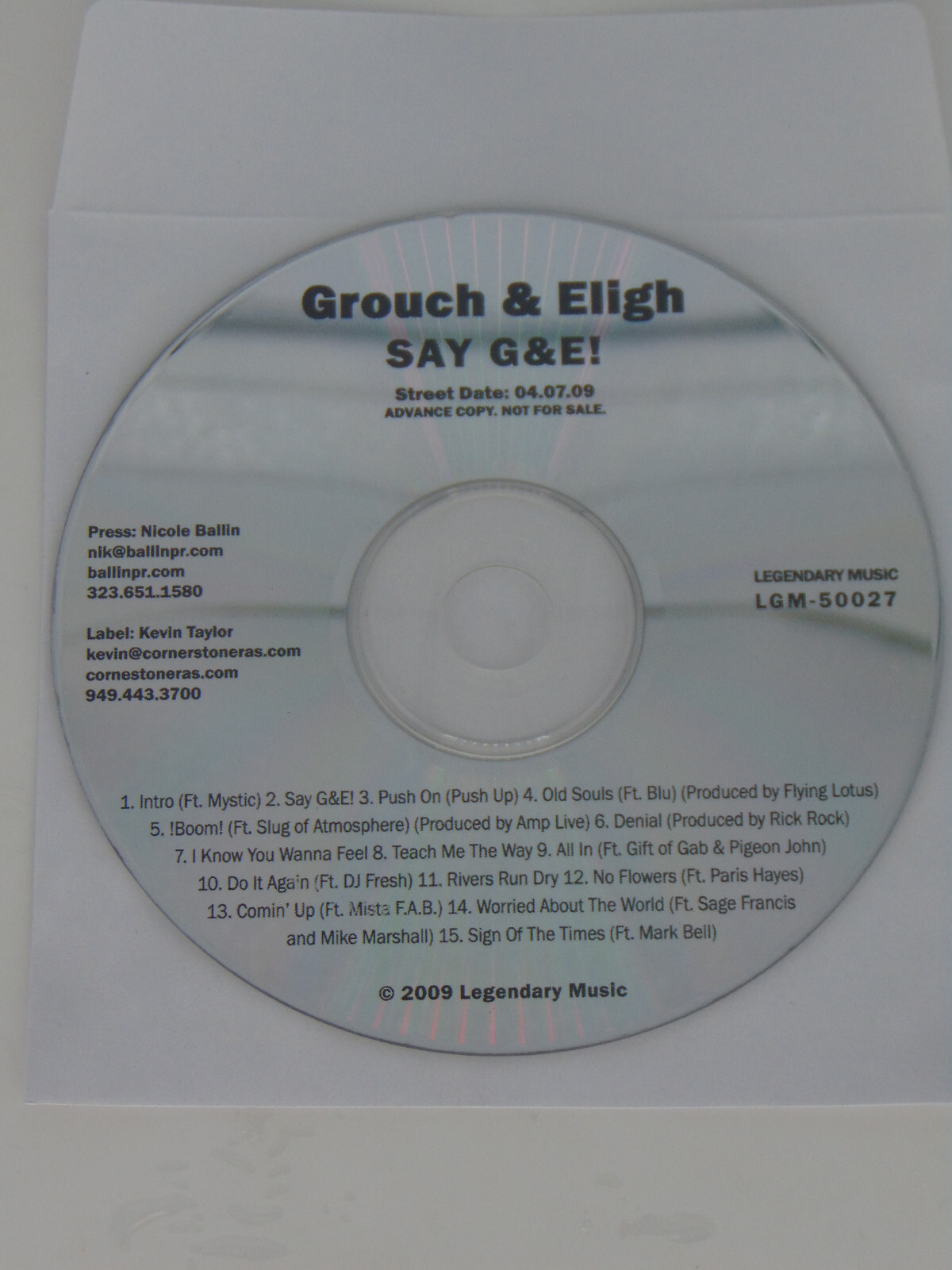 Say G&E! by Eligh/The Grouch, Eligh (CD, May-2009, Legendary Music) for ...