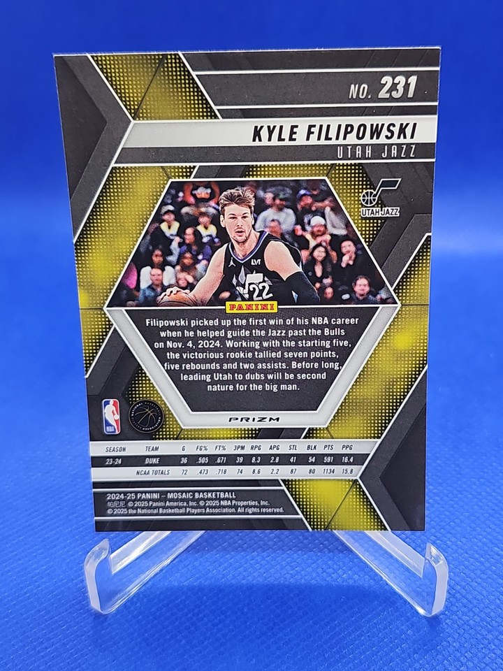 2024-25 Mosaic KYLE FILIPOWSKI Rookie RC #231 YELLOW REACTIVE Prizm ...
