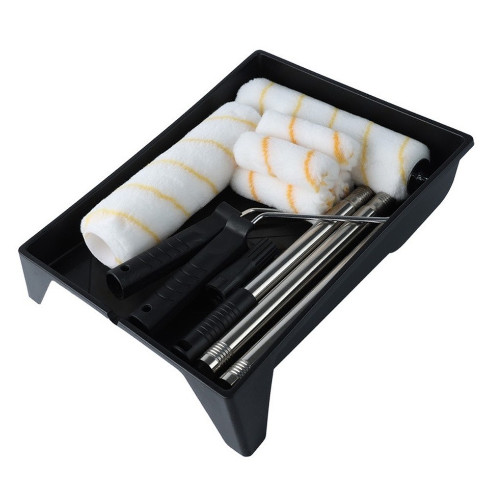 4 inch 9 inch Paint Roller Set with Tray and Stainless Steel Extension ...