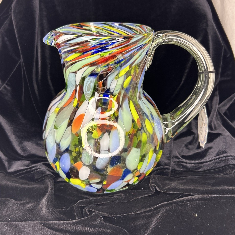 4 New Murano Confetti Glasses W New Hand Blown Mexican Confetti Glass Pitcher | eBay