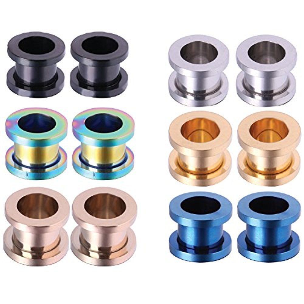 14pcs Screw Fit Tunnels Plugs 12G-00G Surgical Steel Ear Gauges Set ...