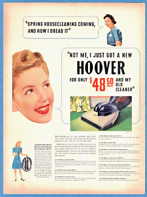 1941 HOOVER VACUUM CLEANER AD ~ MODEL 305 SHOWN ~ SPRING HOUSECLEANING ...