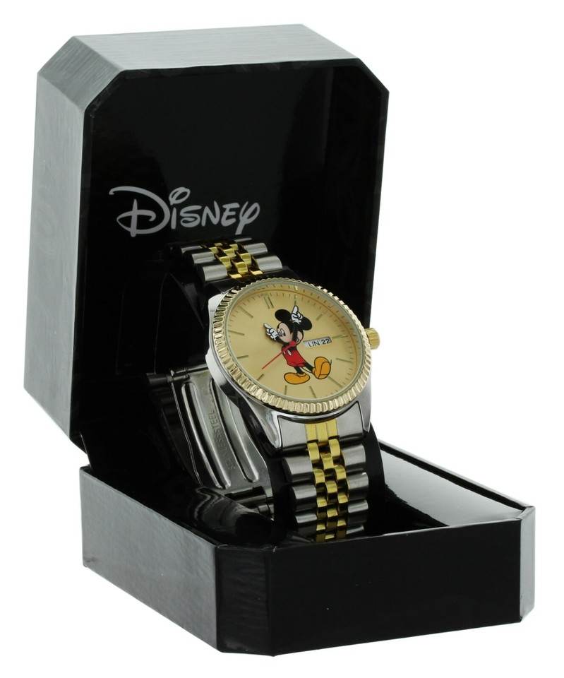Disney Mickey Mouse Men's 'Moving Hands' Gold & Silver Bracelet Watch ...