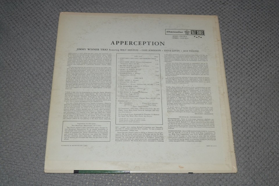 Jimmy Wisner Trio~Apperception~Milt Hinton~Osie Johnson~1960 Post Bop ...