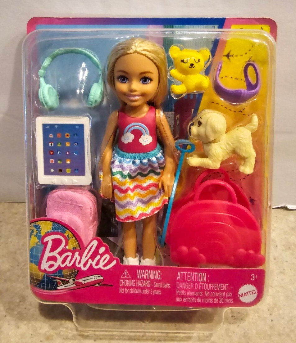 Barbie Chelsea Doll & 6 Accessories, Travel Set with Puppy, Pet Carrier ...
