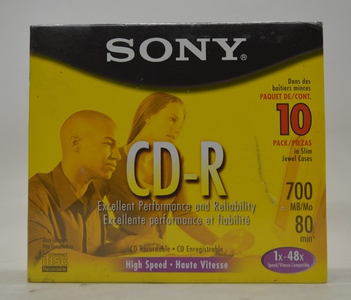 Sony 48x CD-R Media - 700 MB - 120mm Standard - 10 Pack Slimline Jewel ...