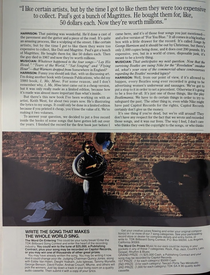 Musician Magazine November 1987 George Harrison, Michael Jackson, Neil ...