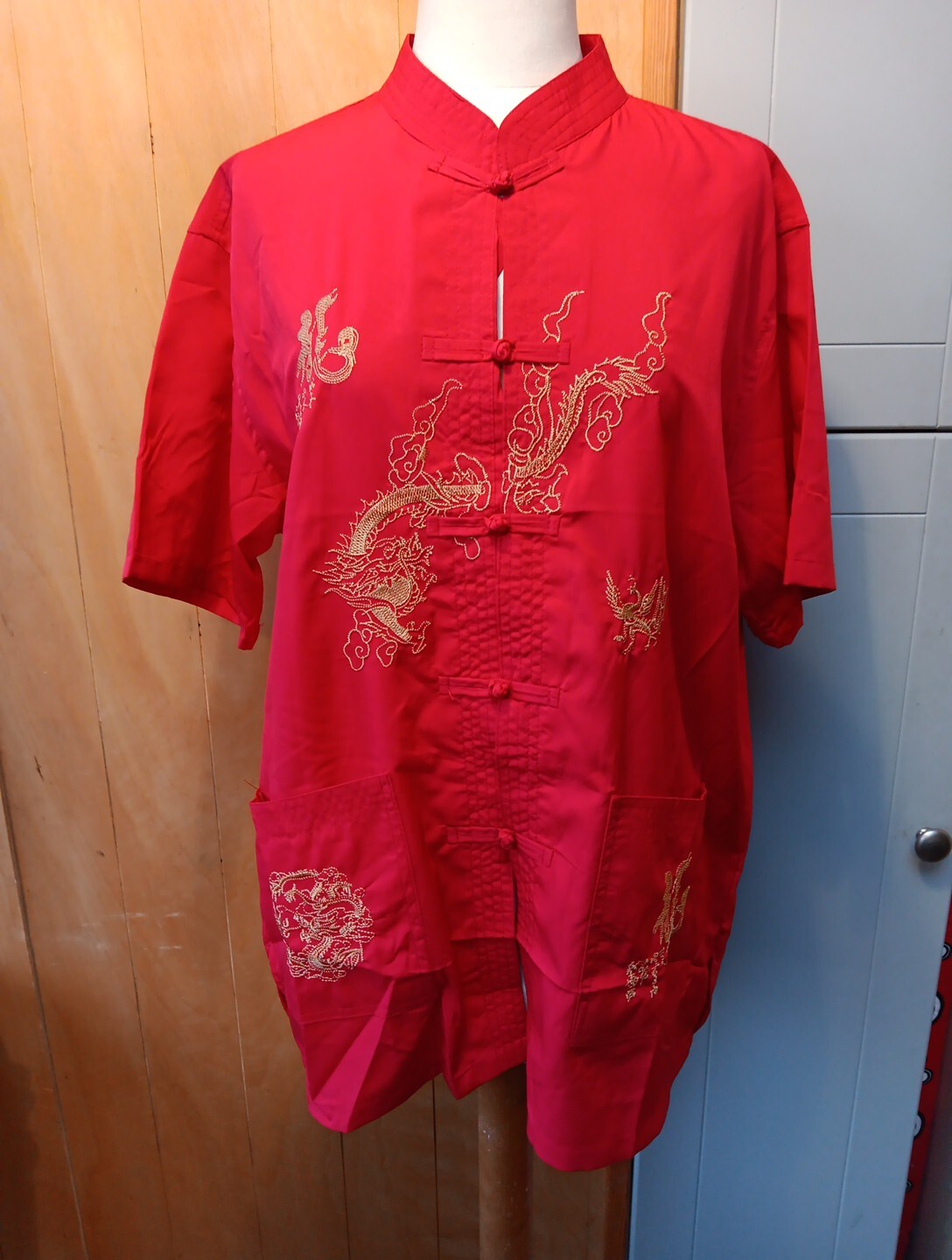 Vintage Chinese Red Embroidered Dragon Tunic Top M - Gem