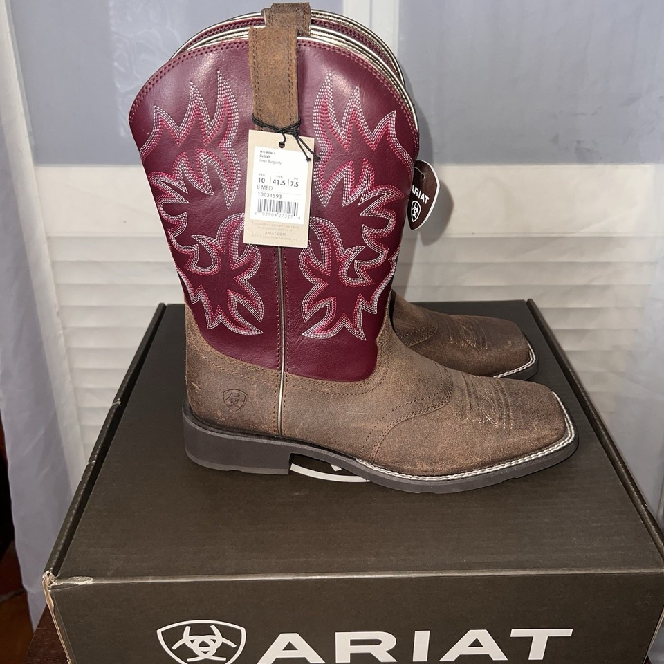 Ariat Women’s Delilah Western Cowgirl Boots Java/Burgundy Leather Size ...