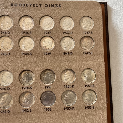 1946-1964 Roosevelt Dime 48 Coin BU Set 10c 90% Silver In Dansco Album ...